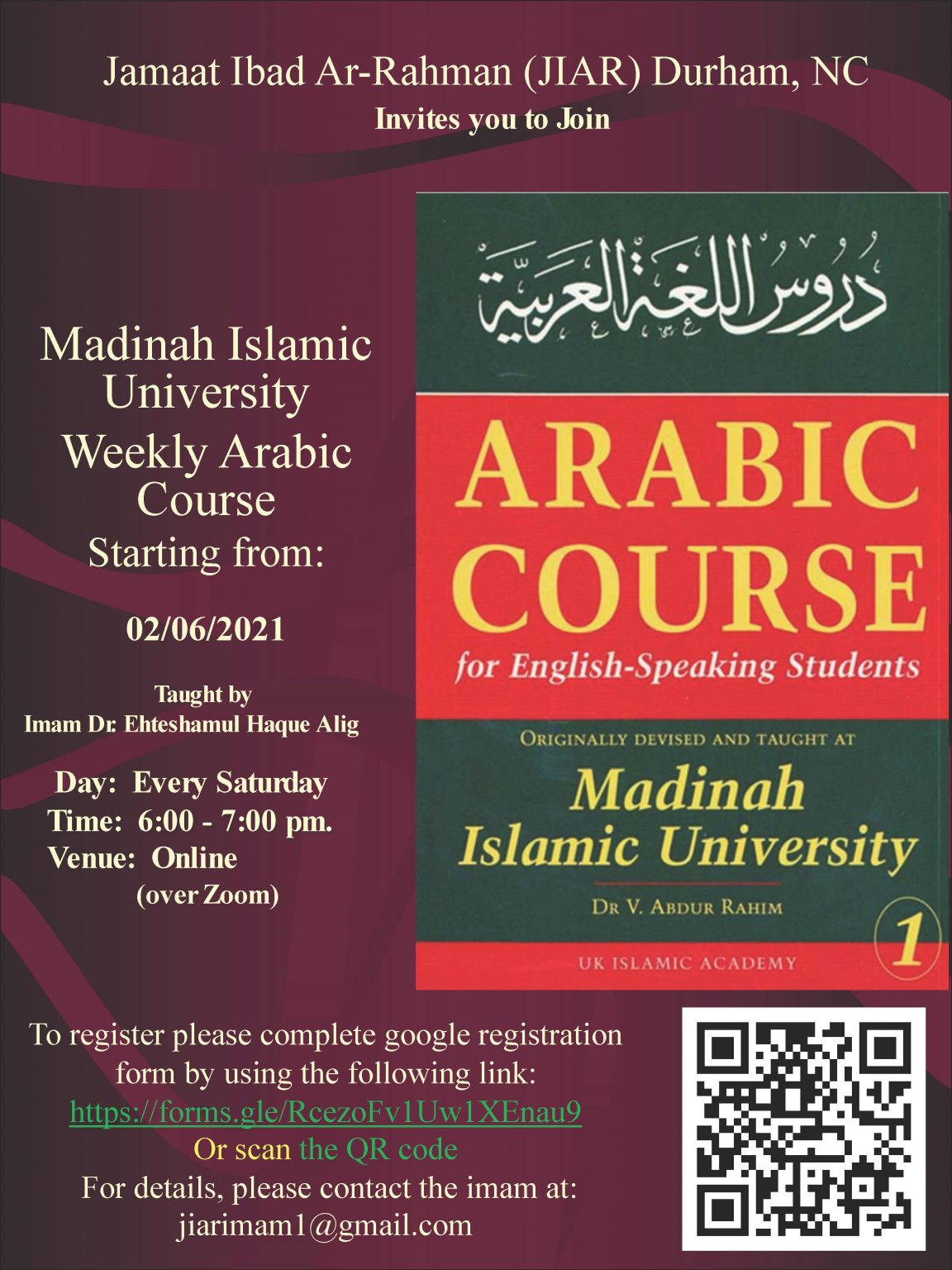 Arabic Course Taught by Imam Dr. Ehteshamul Haque Alig – Jamaat Ibad Ar ...