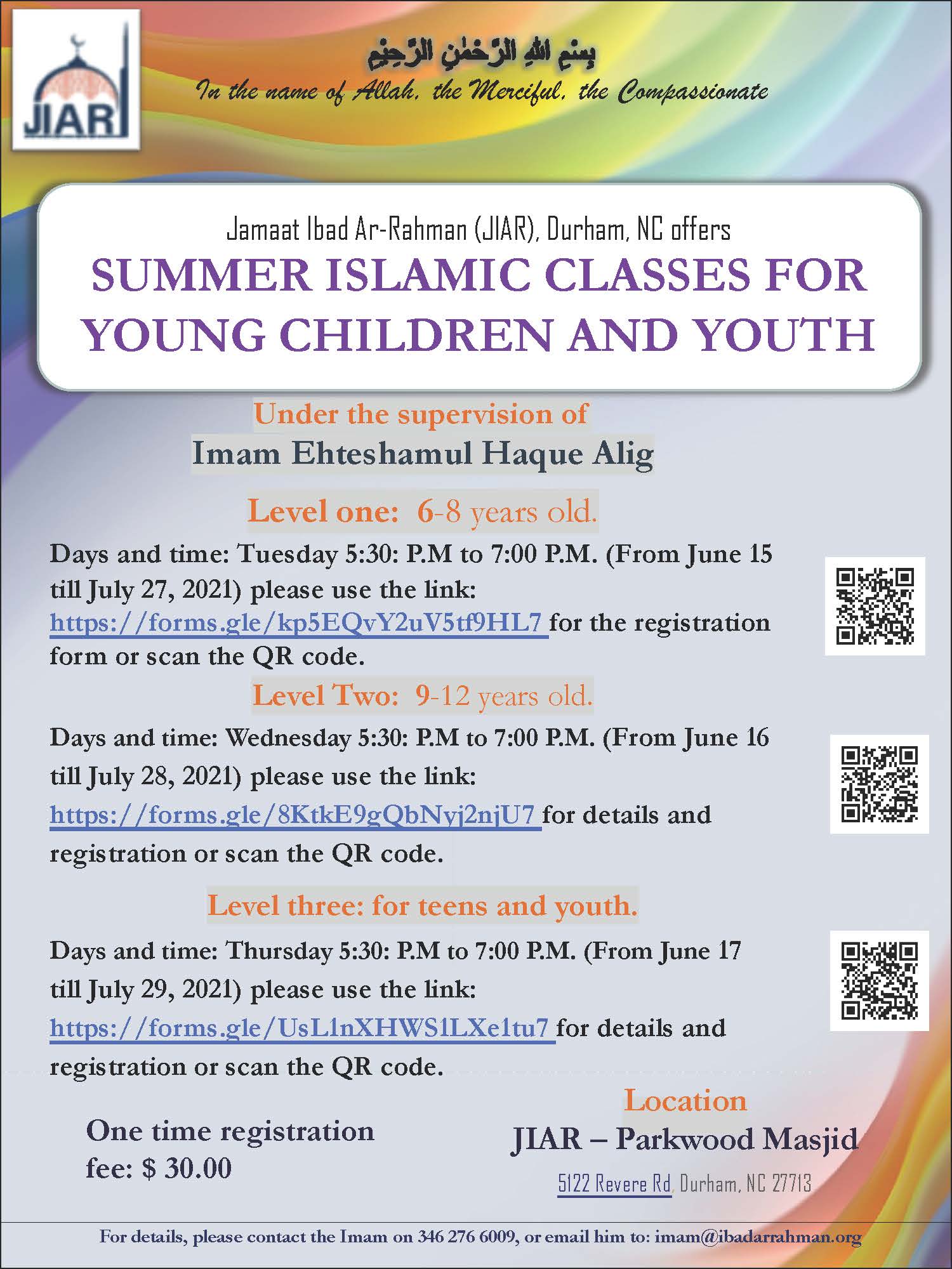 SUMMER ISLAMIC CLASSES FOR YOUNG CHILDREN AND YOUTH – Jamaat Ibad Ar-Rahman